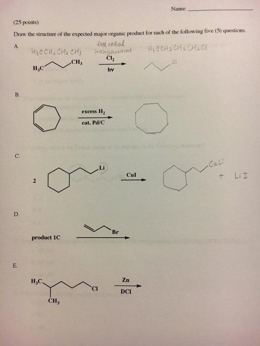 Solved Draw The Structure Of The Expected Major Organic