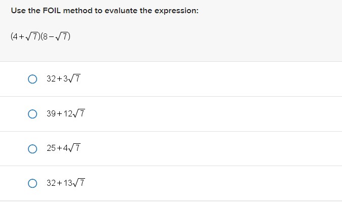 Solved Use the FOIL method to evaluate the expression: | Chegg.com
