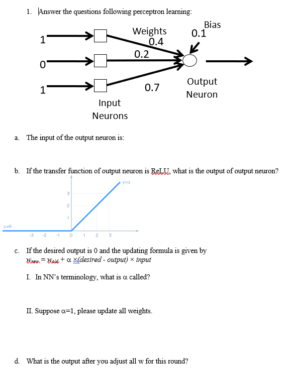 Solved 1. Answer the questions following perceptron | Chegg.com