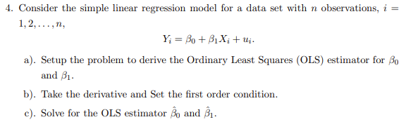 Solved 4. Consider the simple linear regression model for a | Chegg.com
