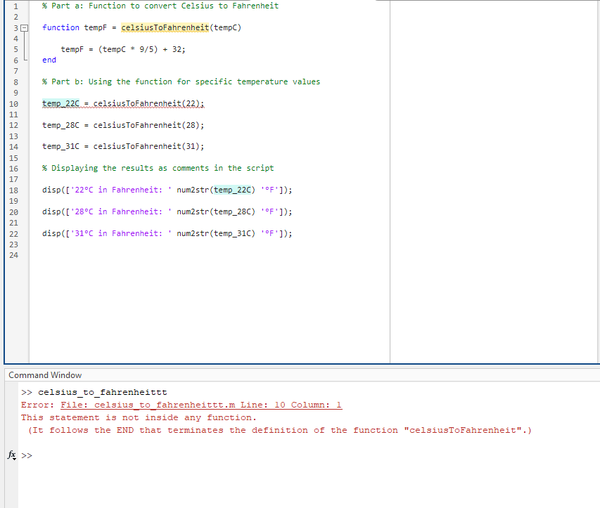Solved \% Part a: Function to convert Celsius to Fahrenheit | Chegg.com