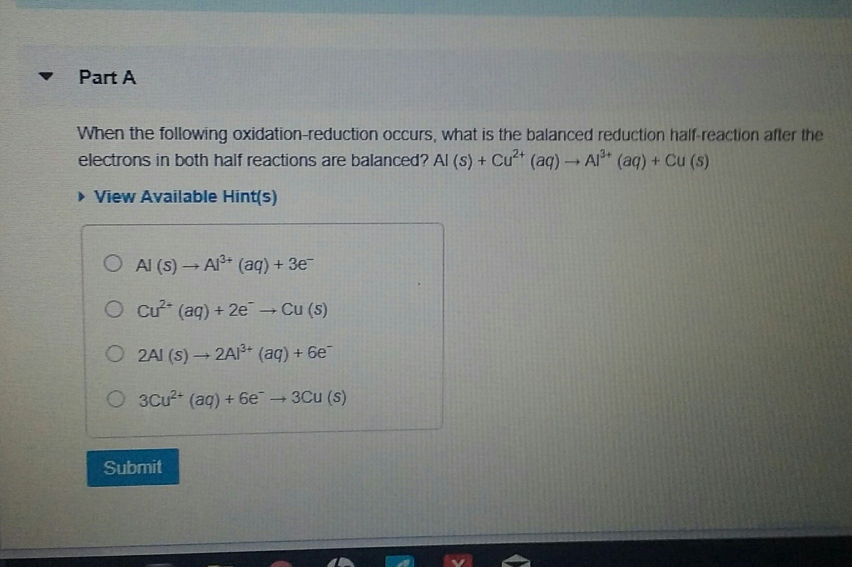 Solved Part A When The Following Oxidation Reduction Occurs