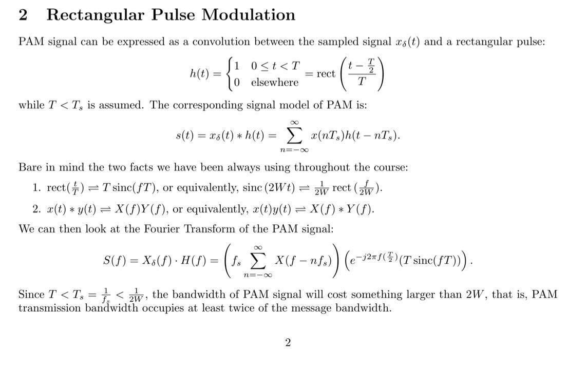 Solved 2 Rectangular Pulse Modulation t-2 PAM signal can be | Chegg.com