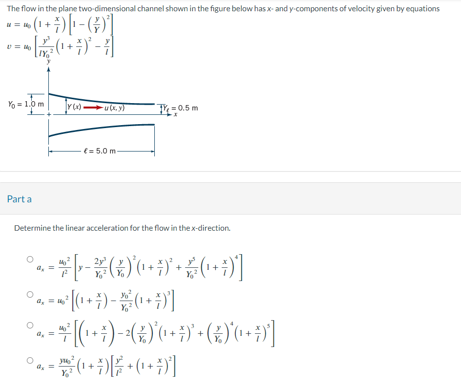 Solved uv=u0(1+lx)[1−(Yy)]=u0[lY02y3(1+lx)2−ly] Part a | Chegg.com