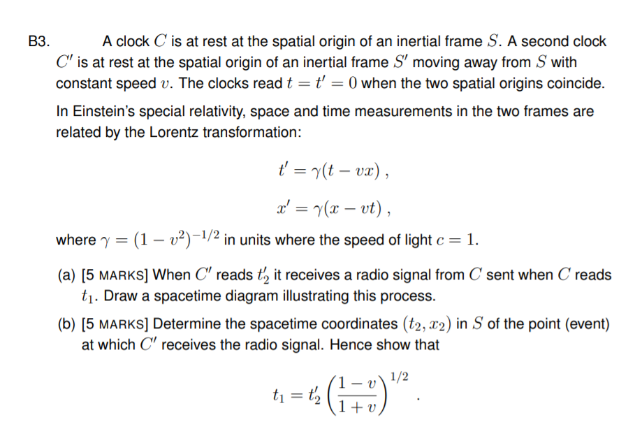 Solved B3. A clock C is at rest at the spatial origin of an | Chegg.com