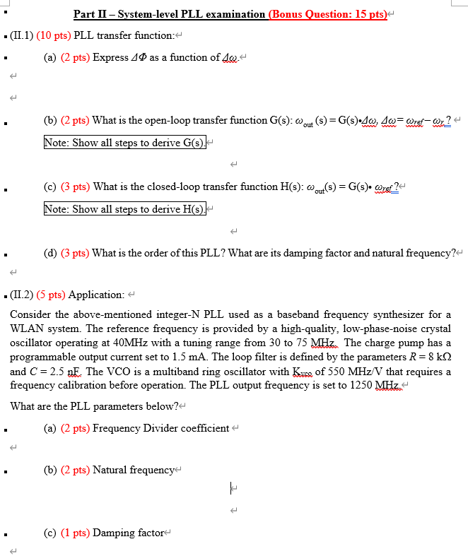 Part II - System-level PLL examination (Bonus | Chegg.com