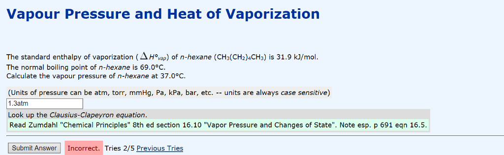 Solved Vapour Pressure and Heat of Vaporization The standard | Chegg.com