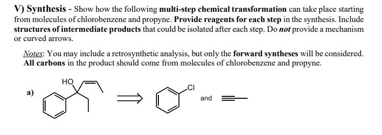 Solved V) Synthesis - Show how the following multi-step | Chegg.com