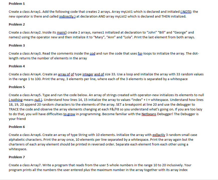 Solved Problem 1Create a class Array1. ﻿Add the following | Chegg.com