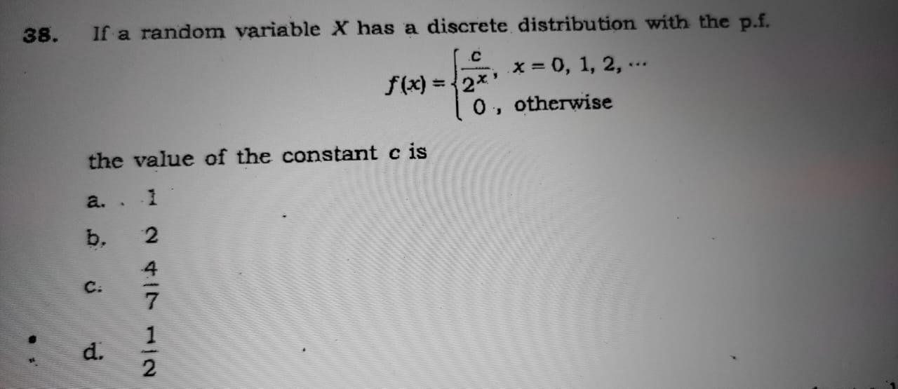 Solved 38. If a random variable X has a discrete | Chegg.com