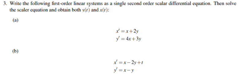 Solved 3. Write the following first-order linear systems as | Chegg.com