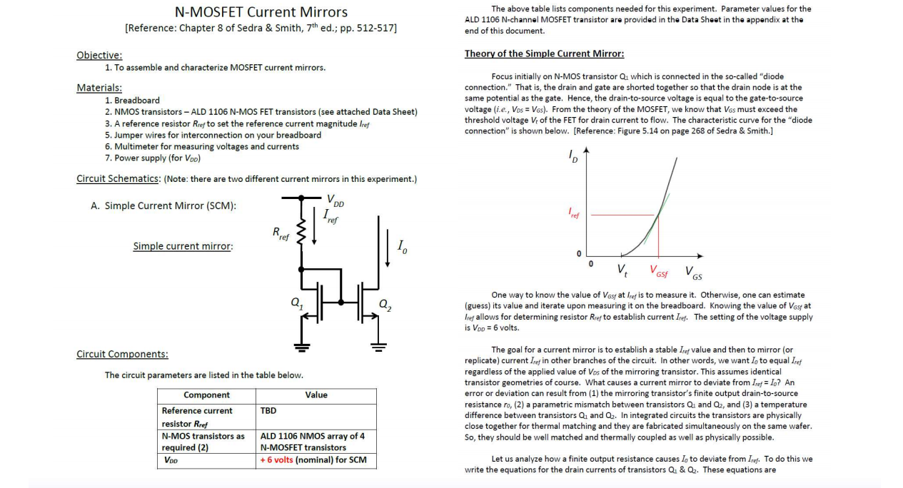 N-MOSFET Current Mirrors [Reference: Chapter 8 of | Chegg.com