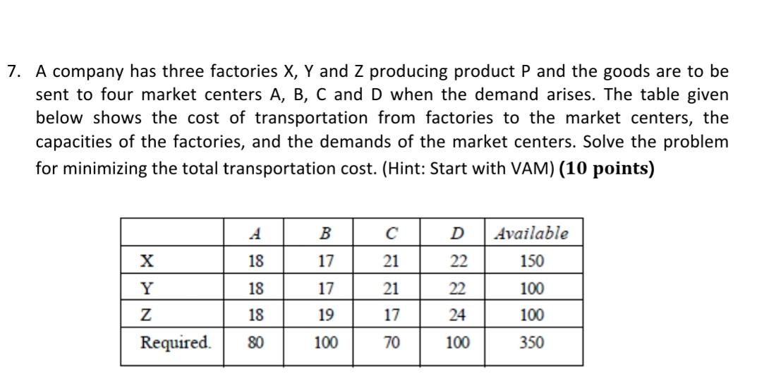 Solved 7. A company has three factories X, Y and Z producing | Chegg.com
