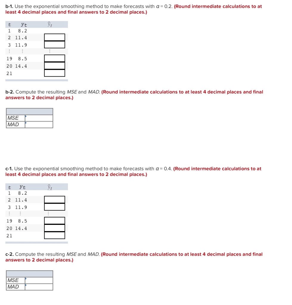 Solved b-1. Use the exponential smoothing method to make | Chegg.com