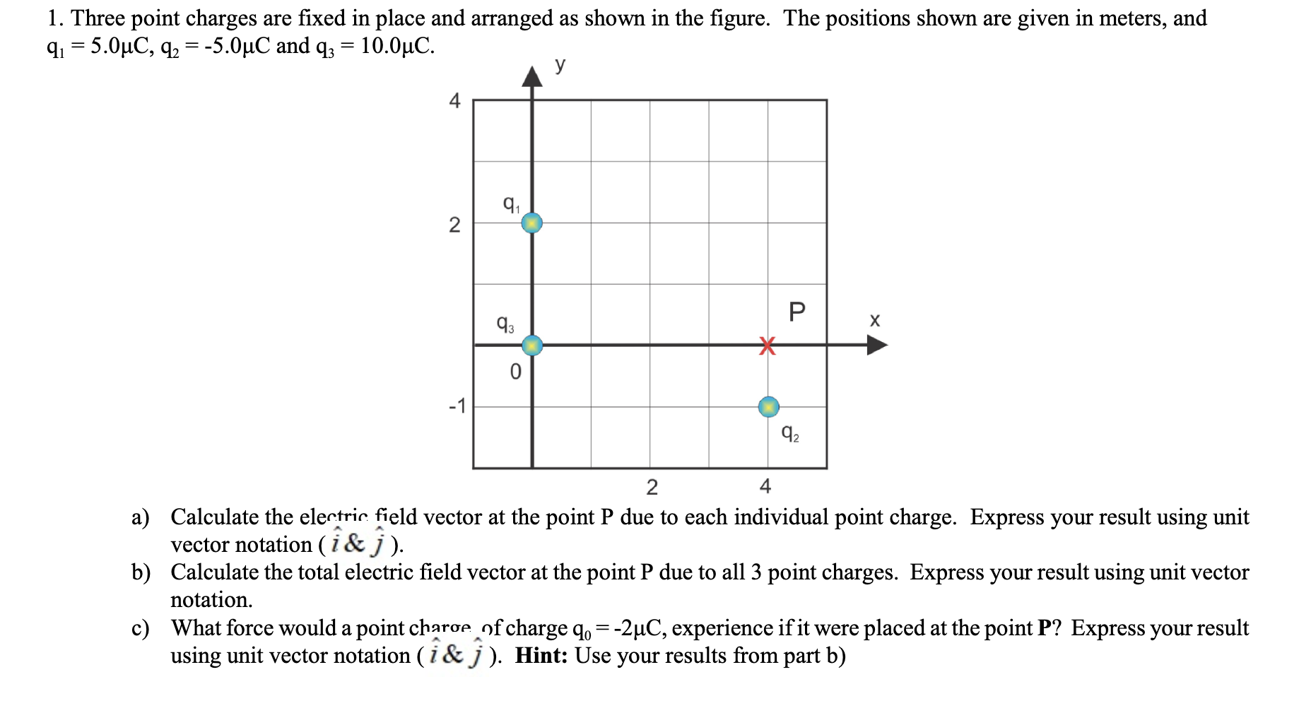 Solved 1. Three point charges are fixed in place and | Chegg.com