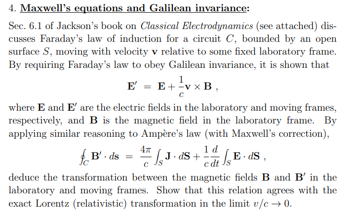 Solved Maxwell's equations and Galilean invariance:Sec. 6.1 | Chegg.com