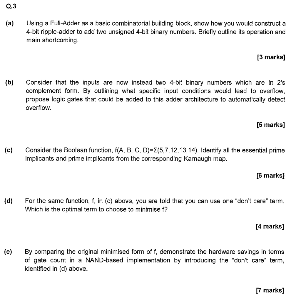 Solved Q.3 (a) Using a Full-Adder as a basic combinatorial | Chegg.com