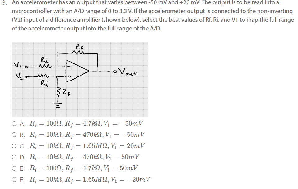Solved An accelerometer has an output that varies between | Chegg.com