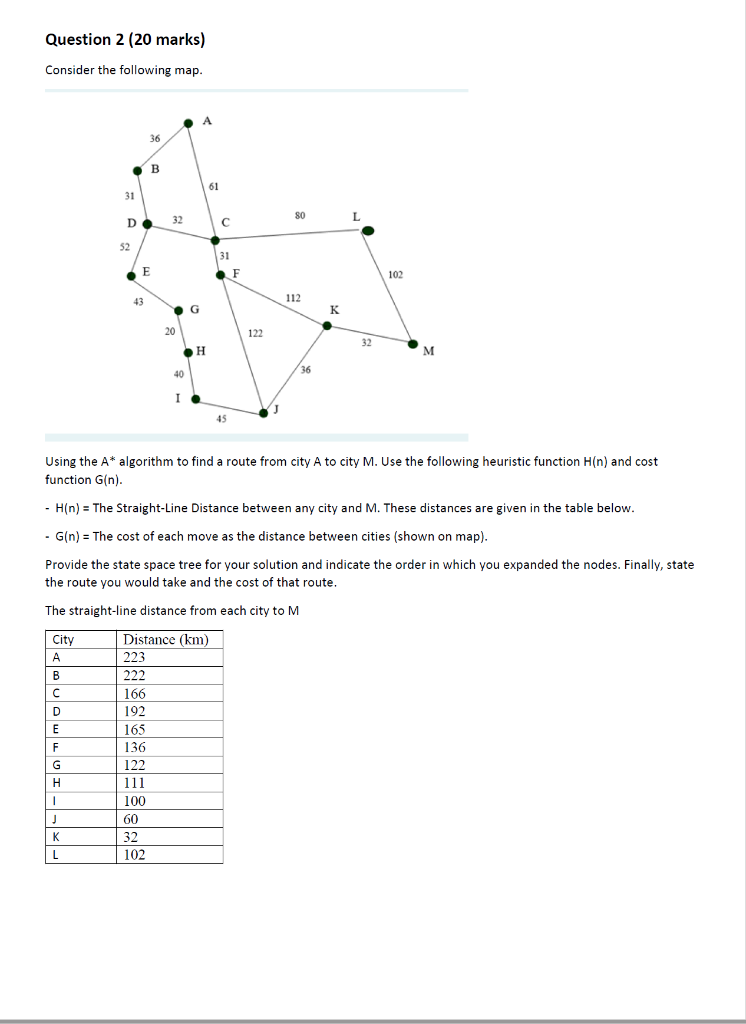 Solved Question 2 (20 marks) Consider the following map. A | Chegg.com