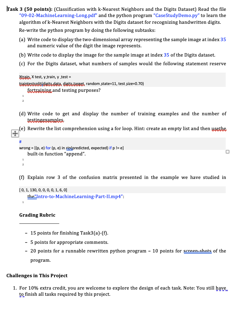 Solved Task 3 (50 points): (Classification with k-Nearest | Chegg.com