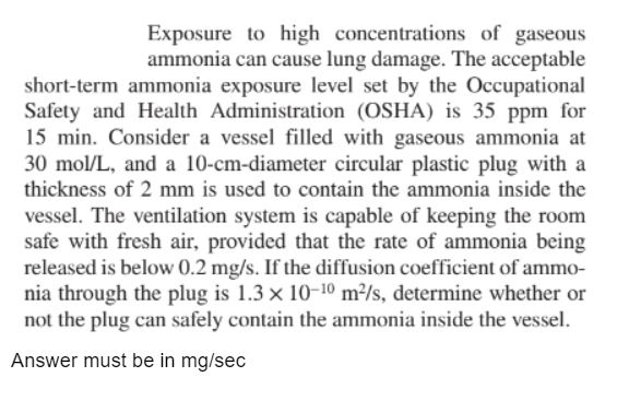 Solved Exposure to high concentrations of gaseous ammonia | Chegg.com