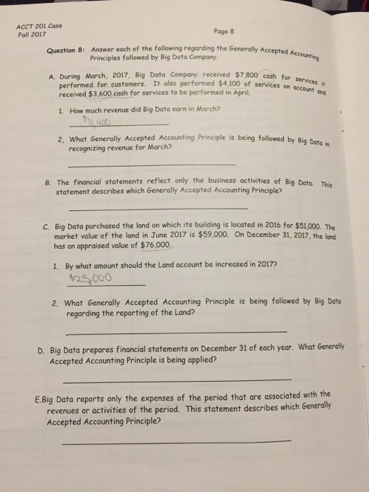 Solved ACCT 201 Case Fall 2017 Page 8 Answer each of the | Chegg.com