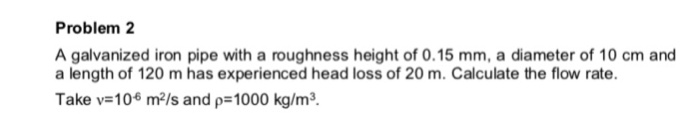 Solved Problem 2 A galvanized iron pipe with a roughness | Chegg.com