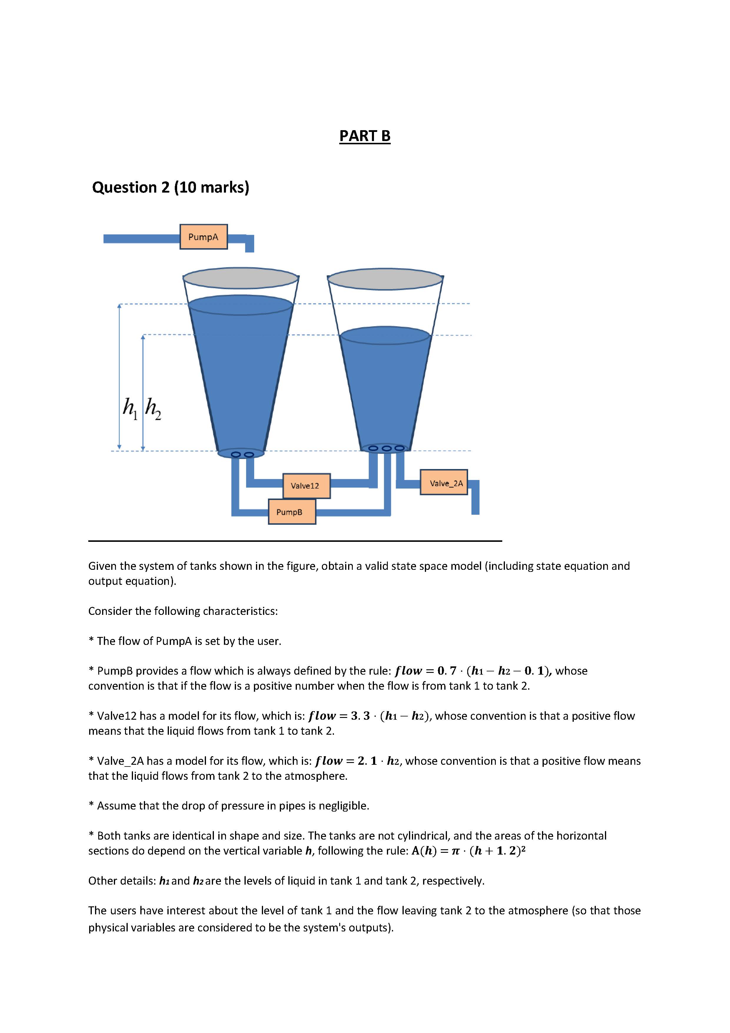 Solved Question 2 (10 marks) Given the system of tanks shown | Chegg.com