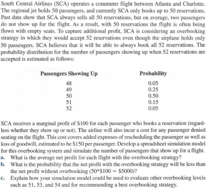 Solved South Central Airlines (SCA) operates a commuter | Chegg.com