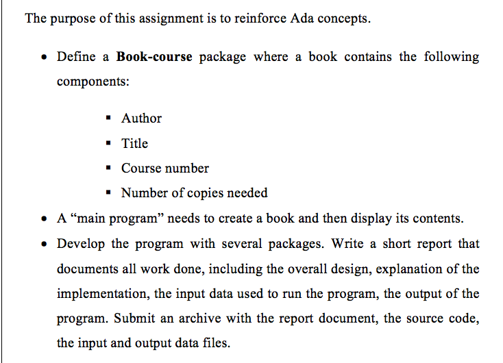 Solved The purpose of this assignment is to reinforce Ada | Chegg.com