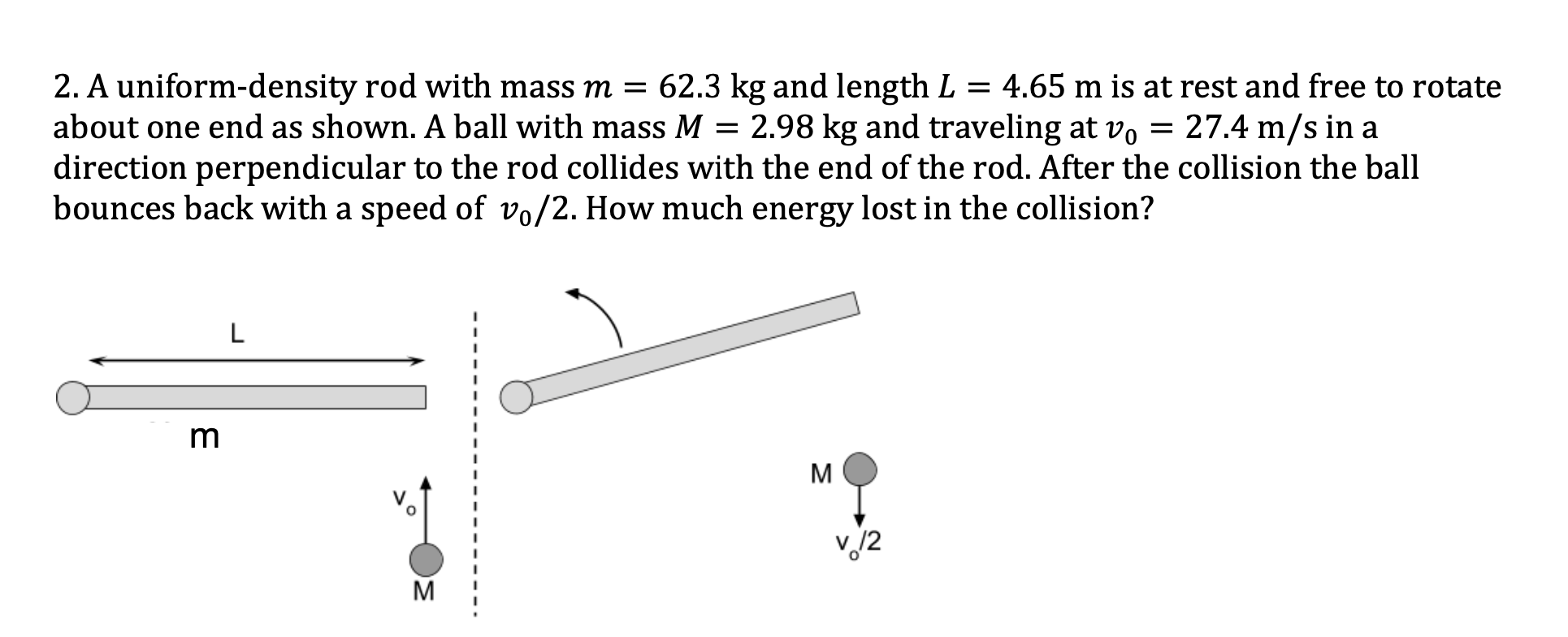 Solved = 2. A uniform-density rod with mass m = 62.3 kg and | Chegg.com