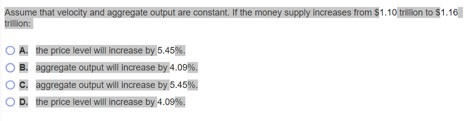 Solved Assume that velocity and aggregate output are | Chegg.com