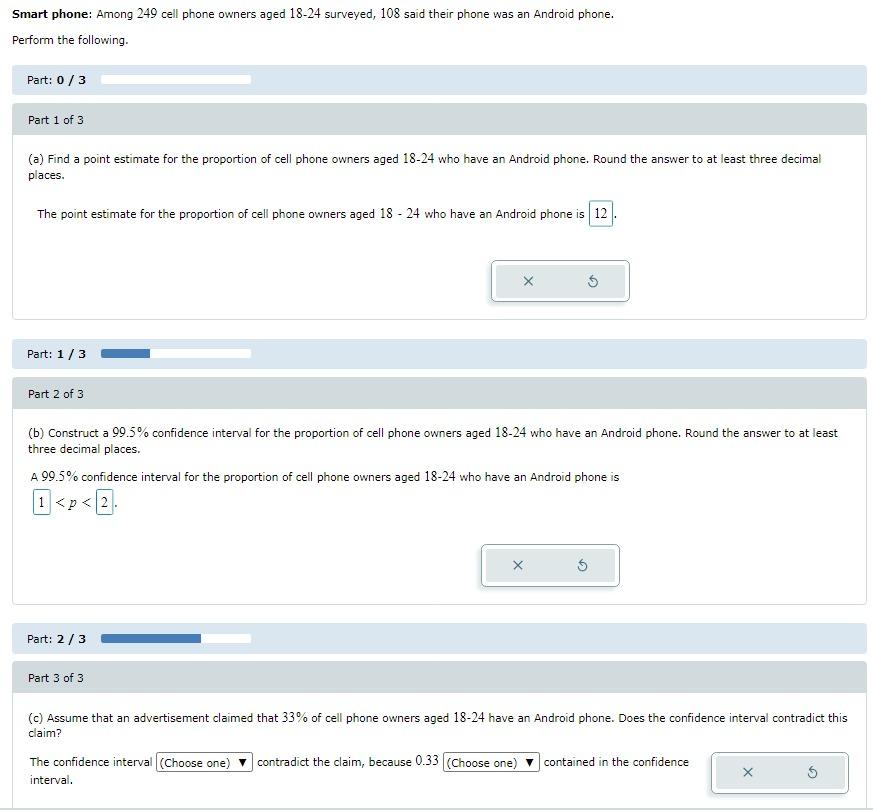Solved Smart phone: Among 249 cell phone owners aged 18−24 | Chegg.com