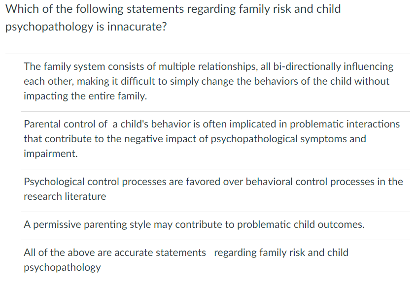 Solved Which of the following statements regarding family | Chegg.com