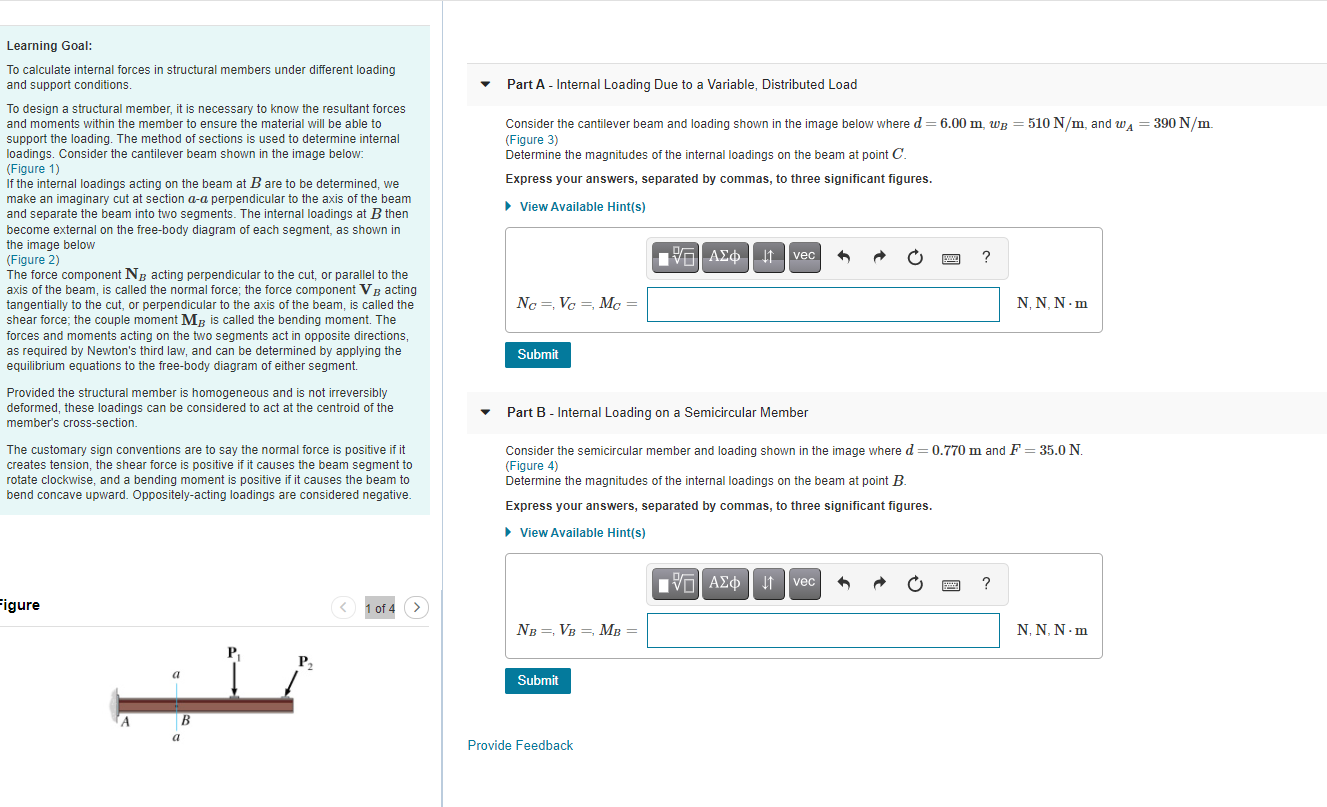 Solved Part A - Internal Loading Due to a Variable, | Chegg.com