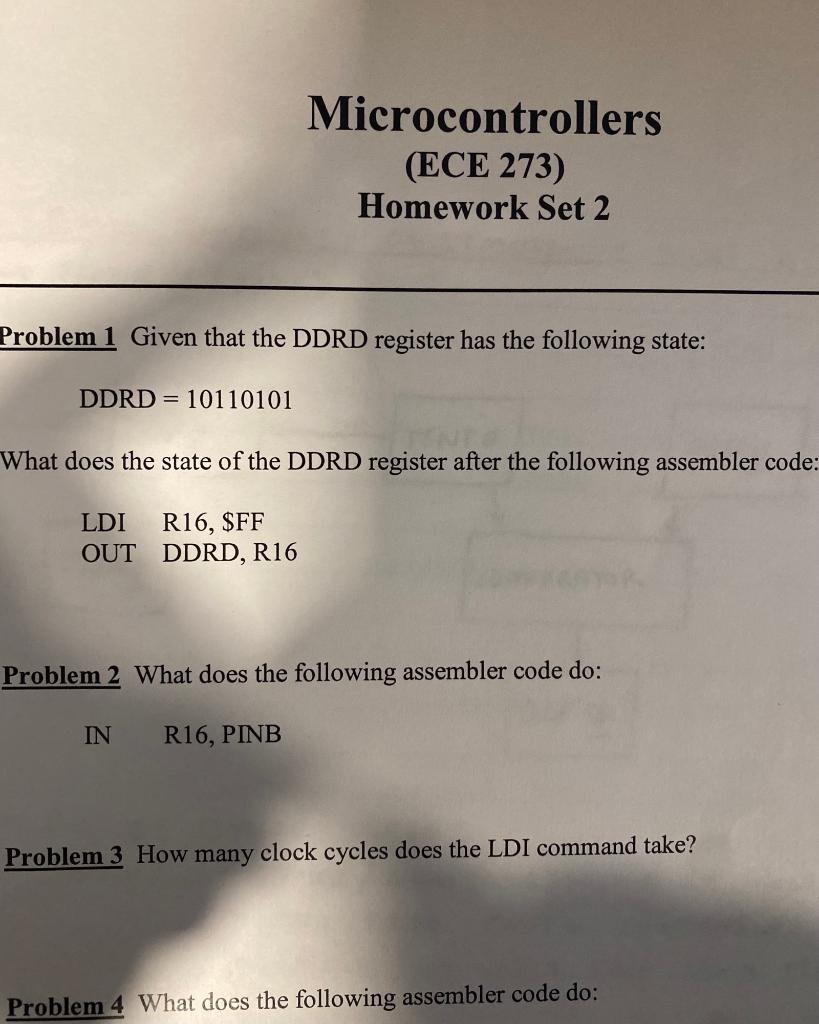Solved Problem 1 Given that the DDRD register has the | Chegg.com
