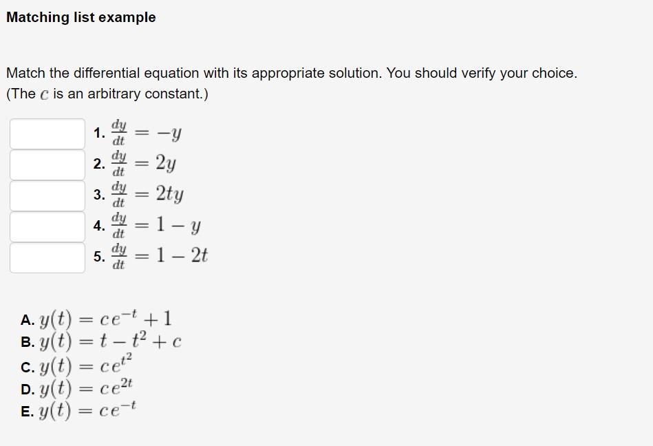 Solved Matching list example Match the differential equation | Chegg.com