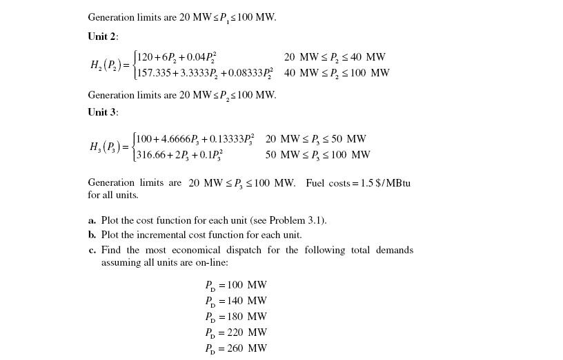 Solved 3.13 Economic Dispatch Problem Consider three | Chegg.com