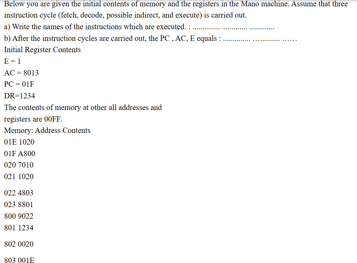 Below you are given the initial contents of memory | Chegg.com