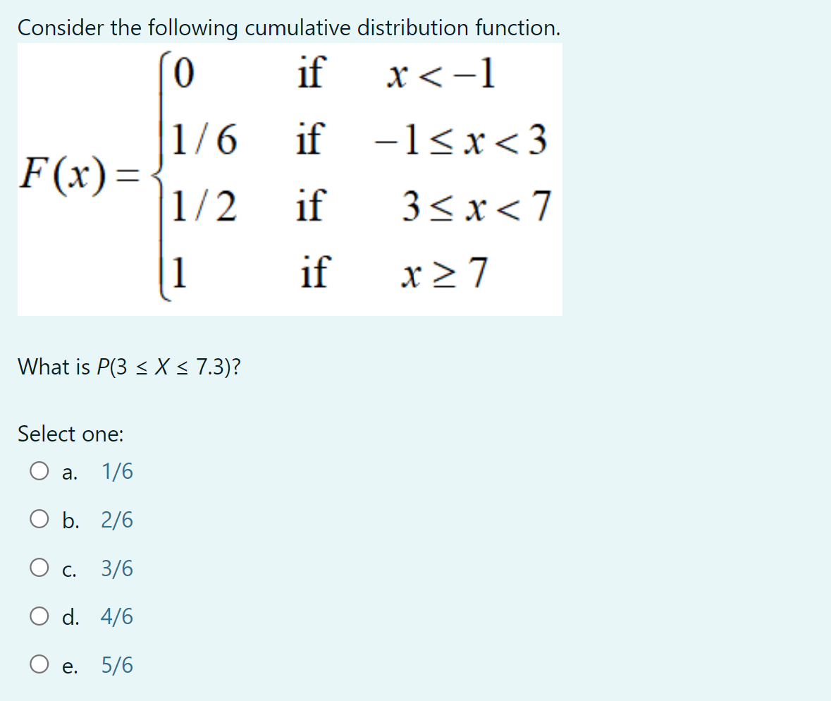 Solved Consider the following cumulative distribution | Chegg.com