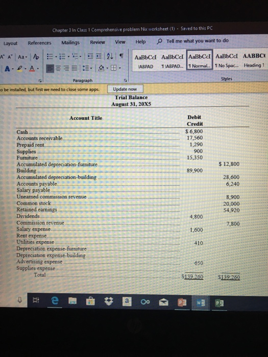 Solved Chapter 3 In Class 1 Comprehensive problem Nix | Chegg.com