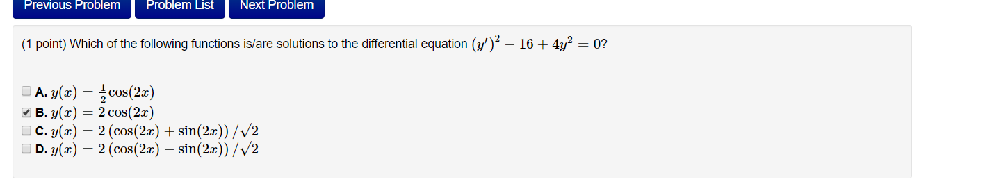 Solved Problem List Previous Problem Next Problem (1 point) | Chegg.com