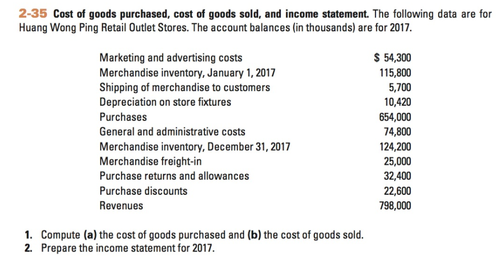 Solved 2-35 Cost of goods purchased, cost of goods sold, and | Chegg.com