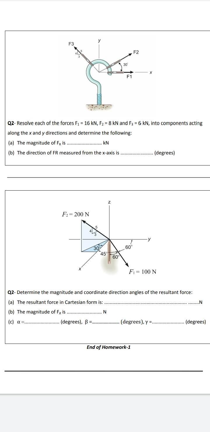 Solved Q2- Resolve each of the forces F1=16kN,F2=8kN and | Chegg.com