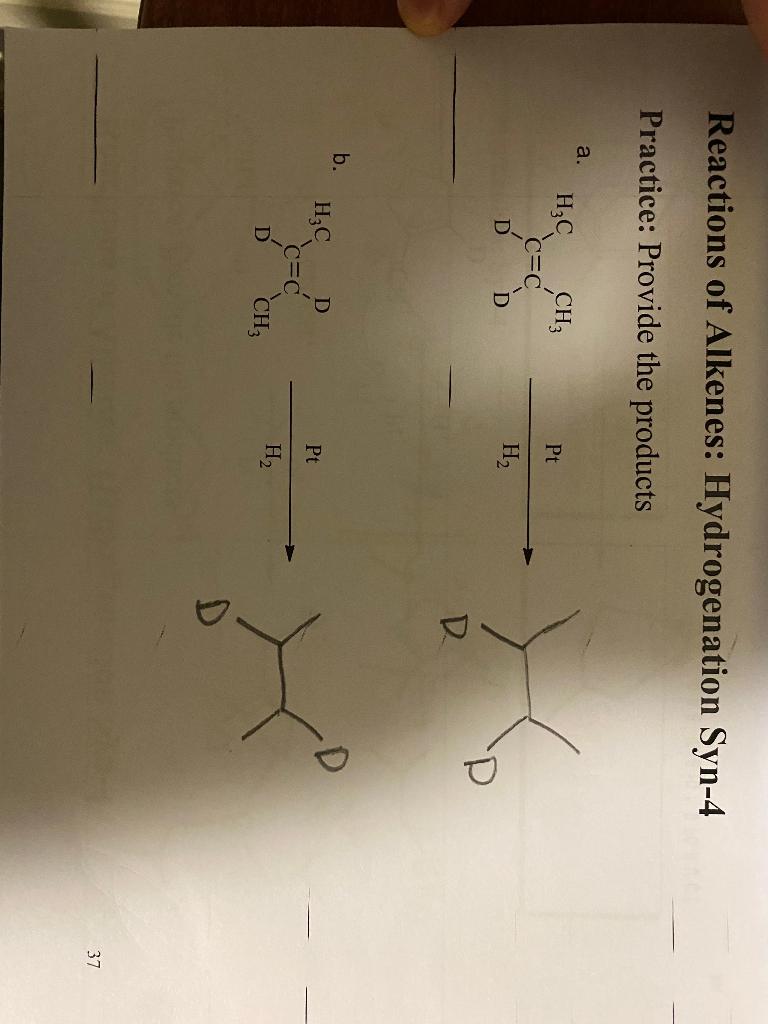 Solved Reactions of Alkenes: Hydrogenation Syn-4 Practice: | Chegg.com