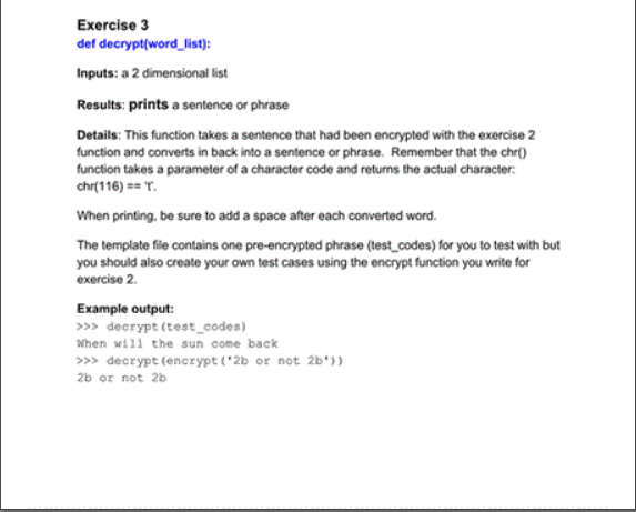 Solved def decrypt (word list): ''' Test >>> decrypt | Chegg.com