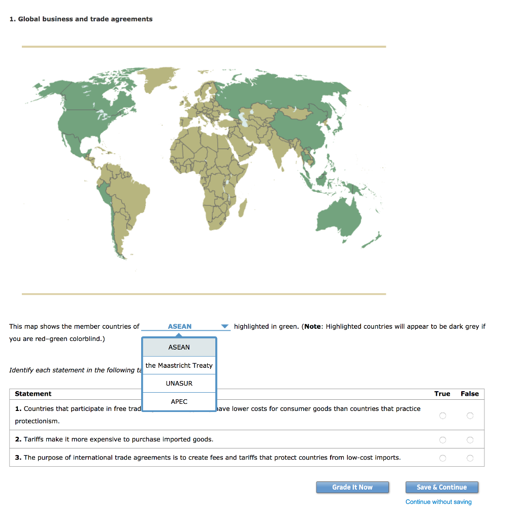 Solved 1. Global business and trade agreements This map | Chegg.com