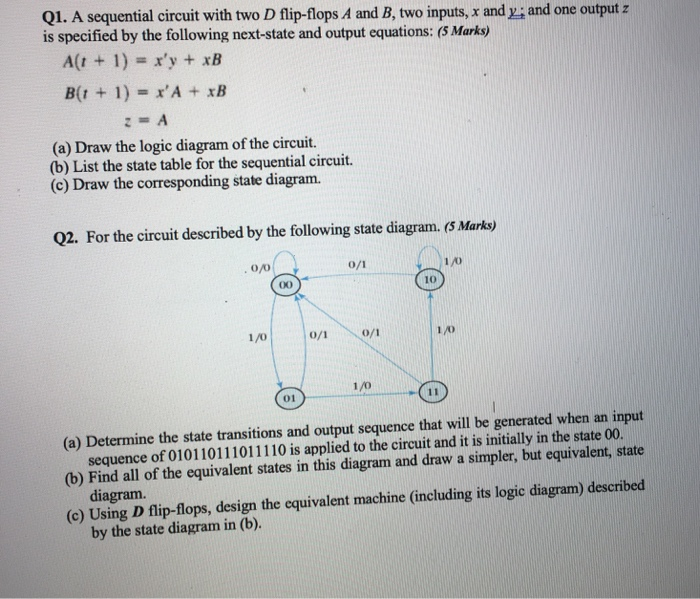 Solved Q1. A sequential circuit with two D flip-flops A and | Chegg.com