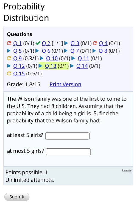 Solved Probability Distribution Questions C Q.9 (0.3/1) Q12 | Chegg.com