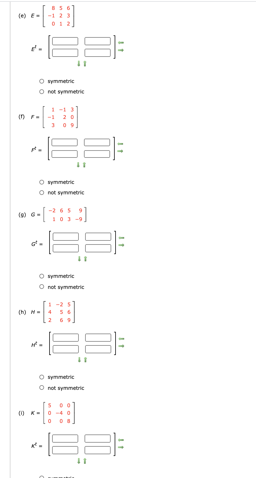 Solved Determine the transpose of each of the following | Chegg.com